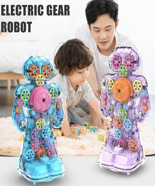 Electric Transparent Gear Robot Light Effects Toy Pakistan